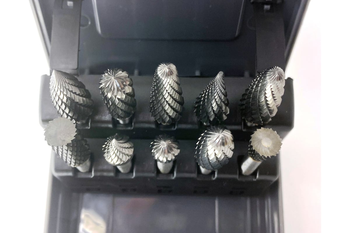 Набор бор-фрез твердосплавных из 10 шт. (A10,C10,D10,E12,F12,G12,J10 ...