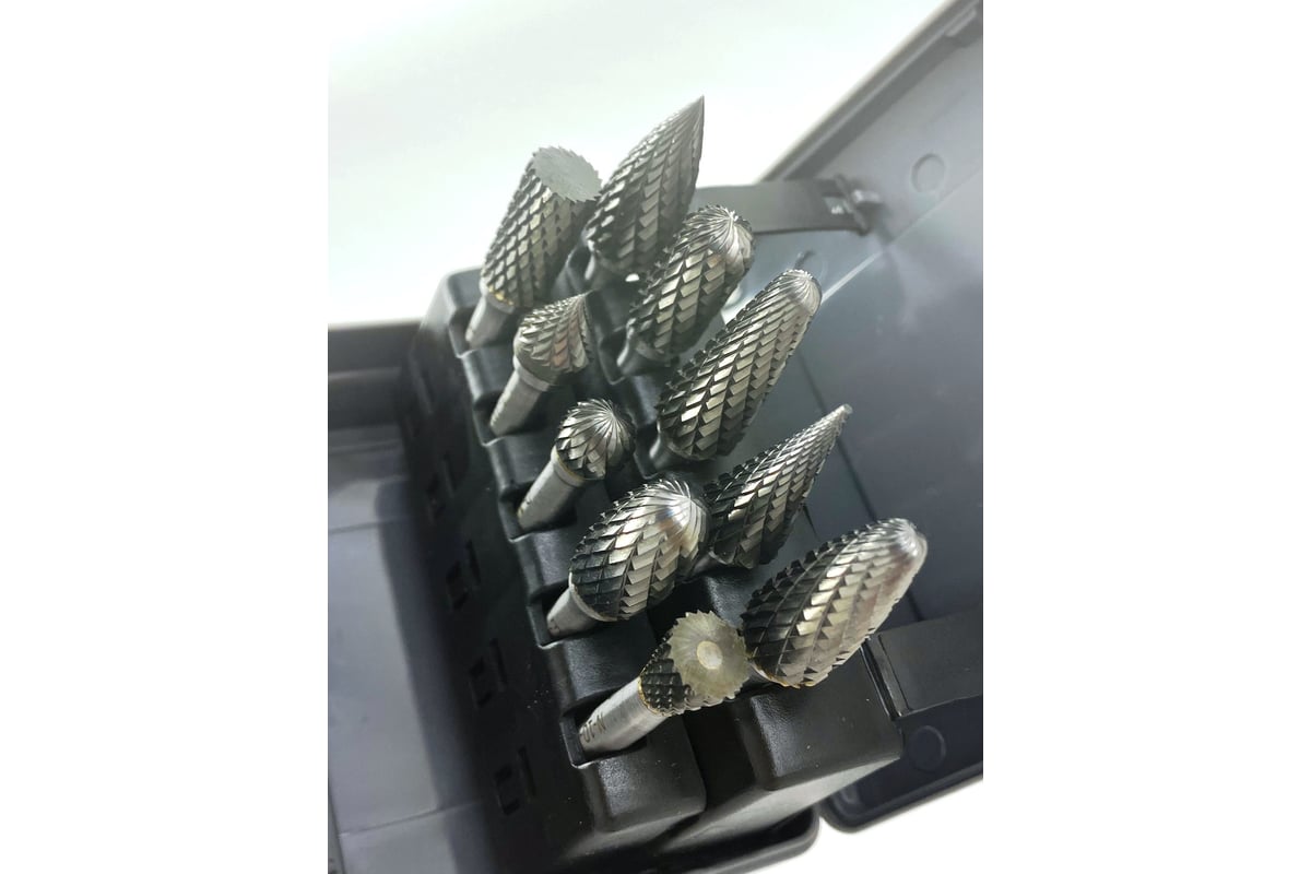 Набор бор-фрез твердосплавных из 10 шт. (A10,C10,D10,E12,F12,G12,J10 ...