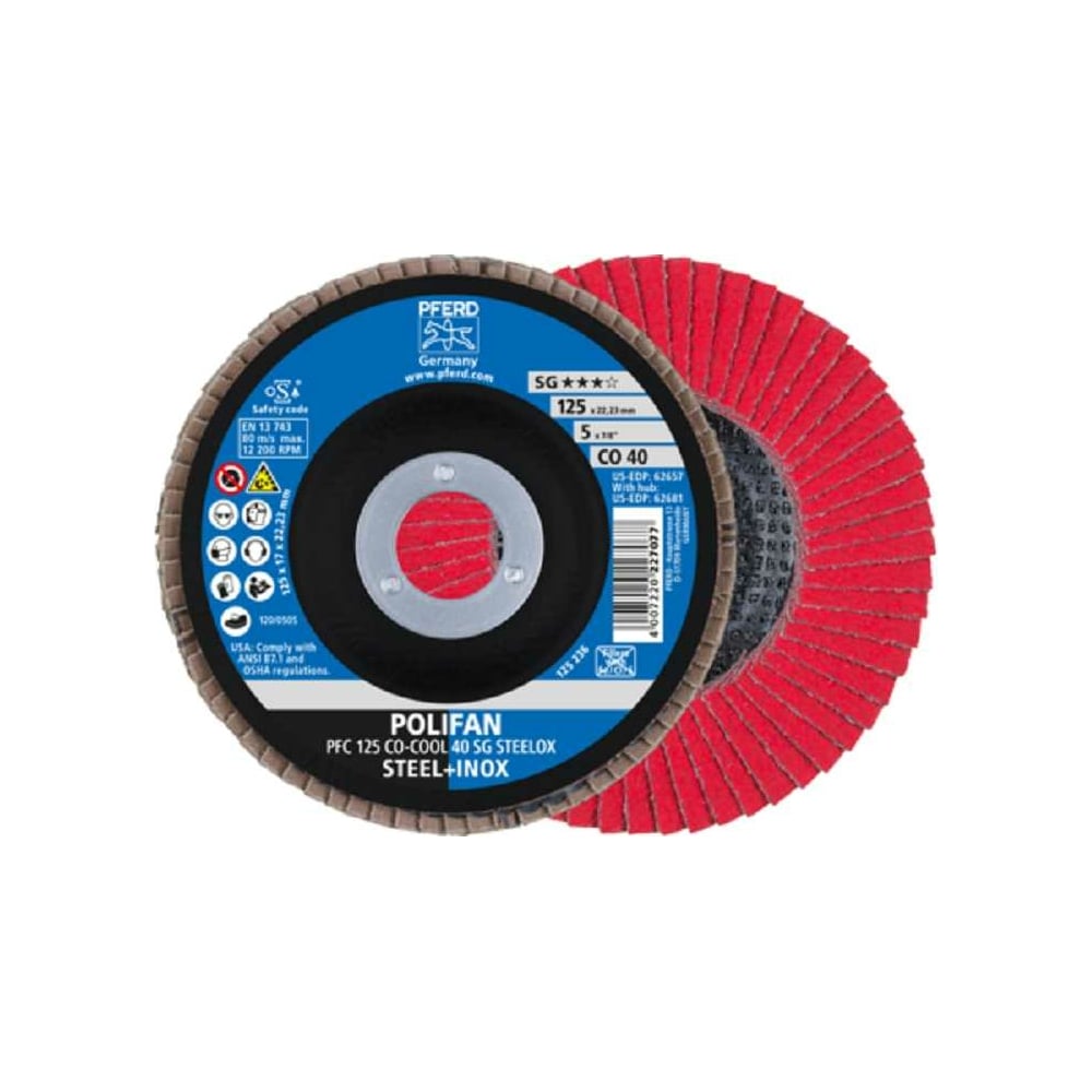 Круг шлифовальный лепестковый PFC 125 CO-COOL 40 SG STEELOX PFERD ...