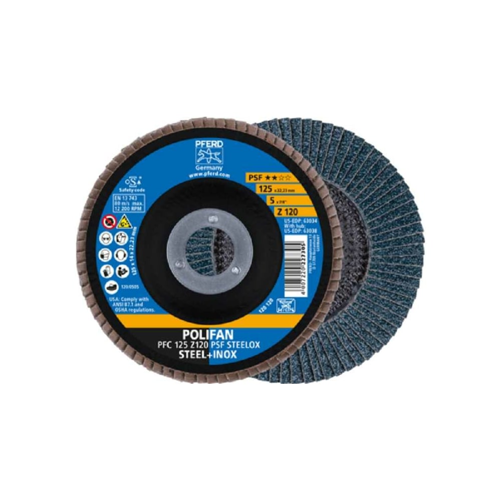Круг шлифовальный лепестковый PFC 125 Z120 PSF STEELOX PFERD 67769125 ...