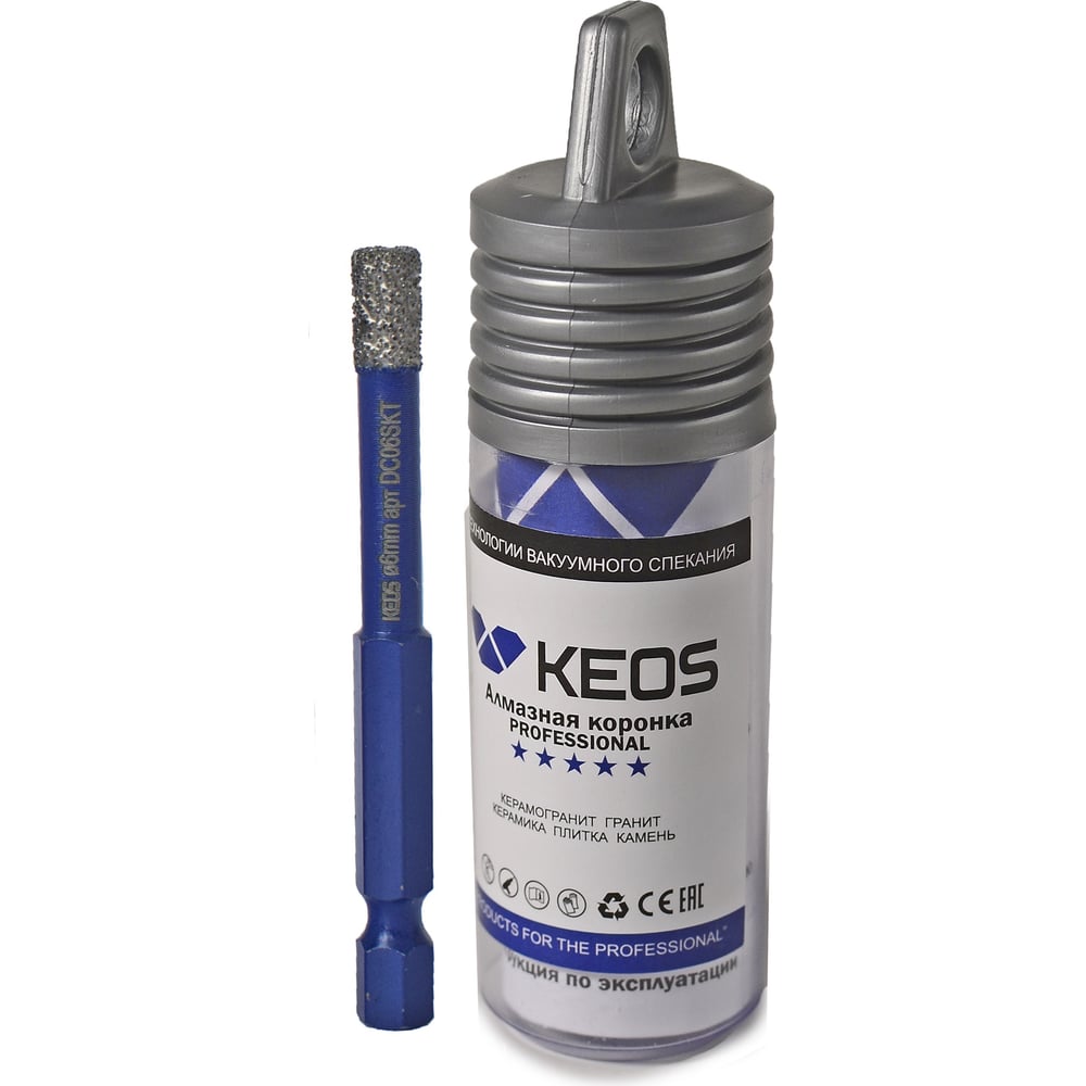 Коронка алмазная по керамограниту PRO 6 мм, 1/4 HEX, с воском KEOS ...