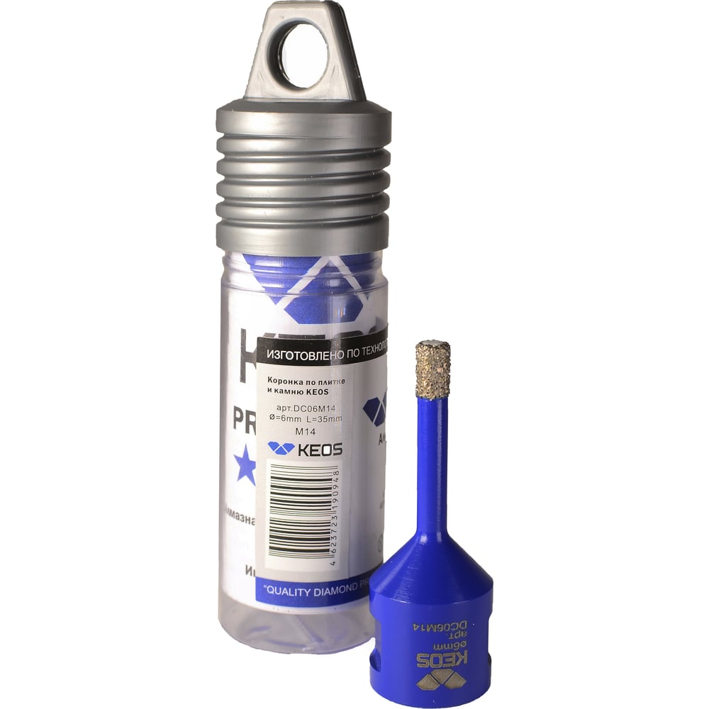 Коронка алмазная по керамограниту PRO 6 мм, M14, с воском KEOS DC06M14 ...