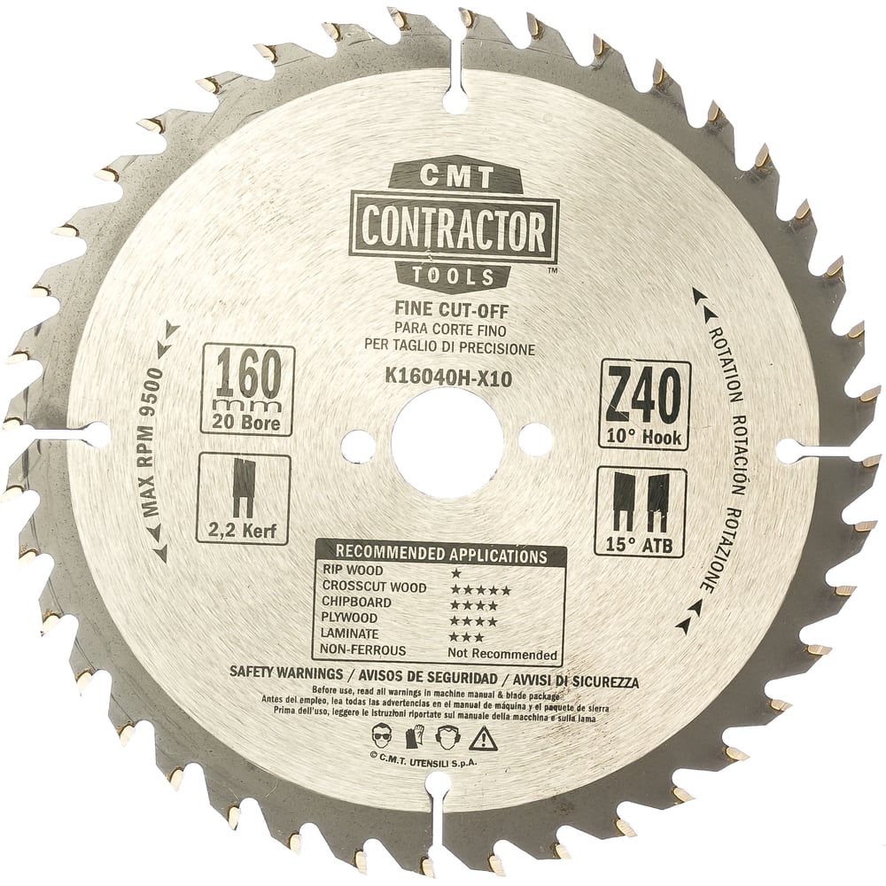 Диск пильный по дереву Contractor (160x2.2х1.4x20 мм; Z40; ATB) CMT ...