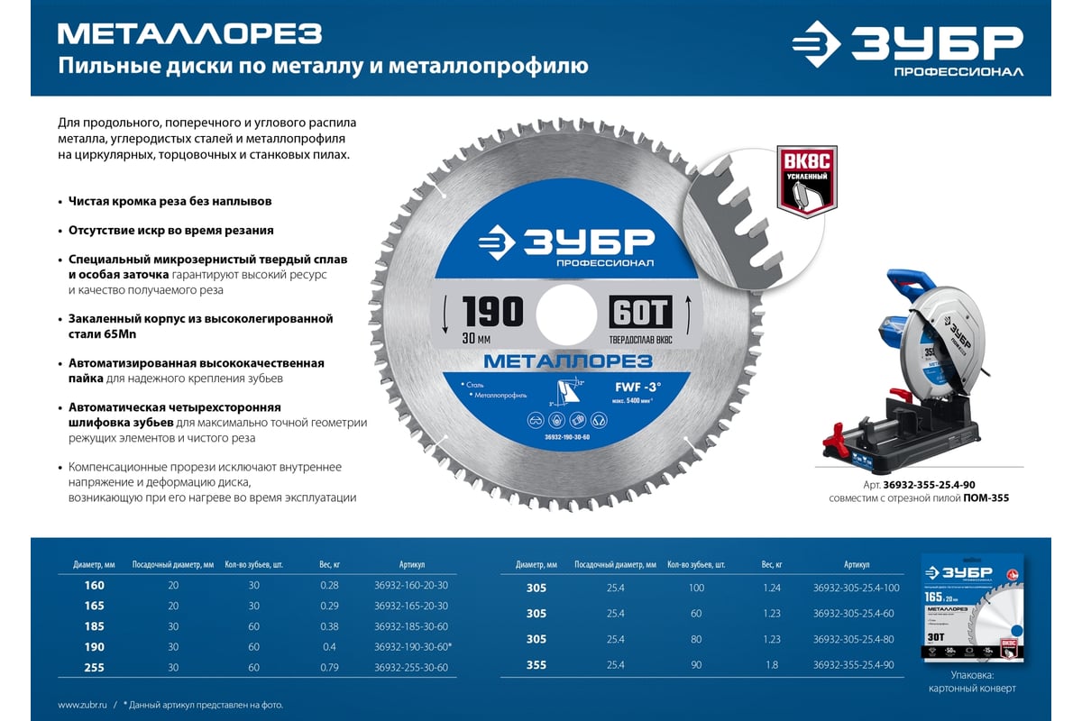 Диск пильный по металлу и металлопрофилю ЗУБР Металлорез 355x25.4 мм ...