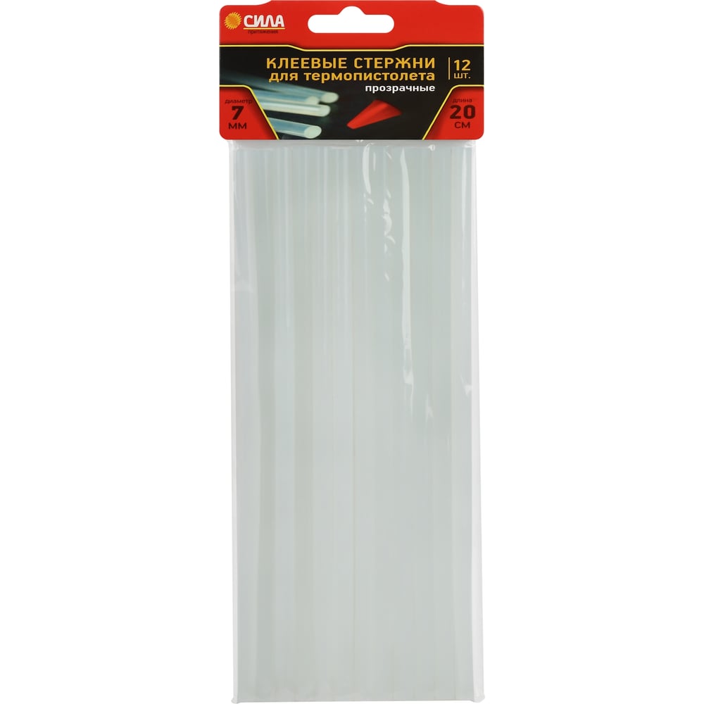 Клеевые стержни SGS720012 прозрачные 7x200 мм, 12 шт для термопистолета ...