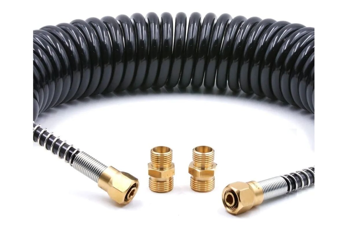 Шланг пневматический полиуретановый спиральный (7 м, 6.5х10 мм, наружная резьба M16x1.5/M18x1.5 ...