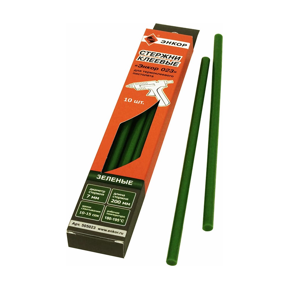 Стержни клеевые 7х200мм, 10шт, зелёный Энкор 023 505023 - выгодная цена ...