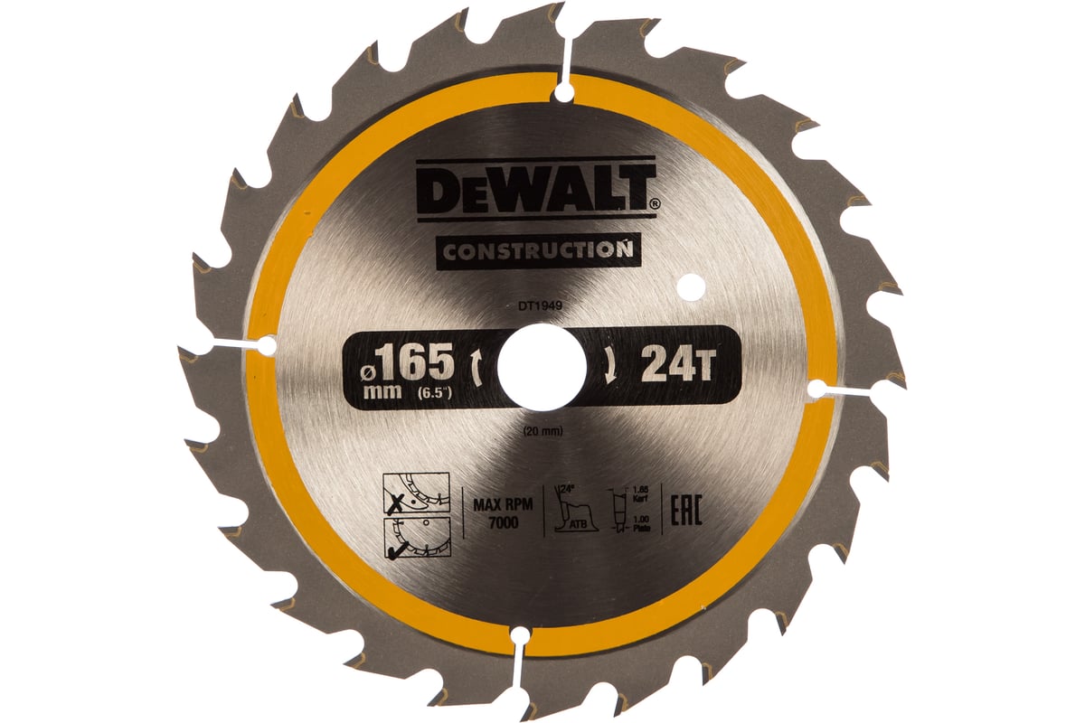 Пильный диск CONSTRUCT 165х20 мм, 24Т, ATB +24град DEWALT DT1949 ...
