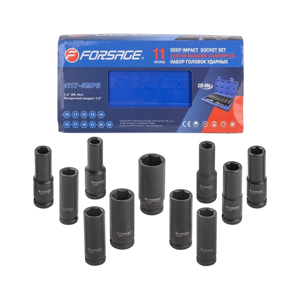 Набор головок ударных глубоких шестигранных 1/2" DR, 11 предметов F ...