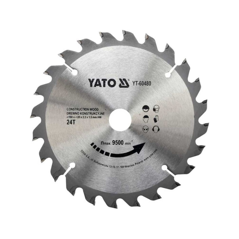 Диск с карбид вольфрамом, 160x20x2,2x1,5/24 зубья YATO YT-60480 ...