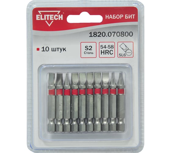 Отзывы о битах (10 шт; SL6; 50 мм; S2; 54-58 HRC) Elitech 1820.070800 ...