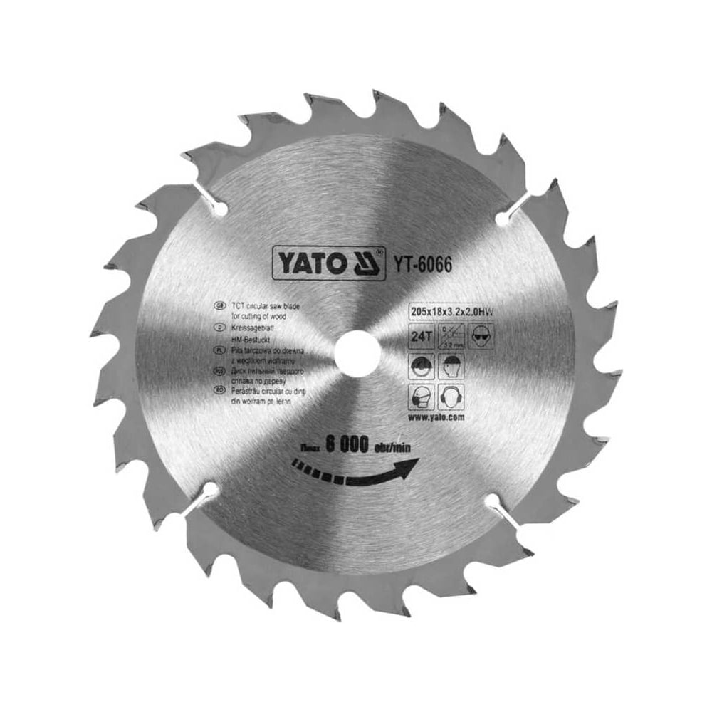 Диск с карбид вольфрамом, 205x18x3,2x2,0/24 зубья YATO YT-6066 ...