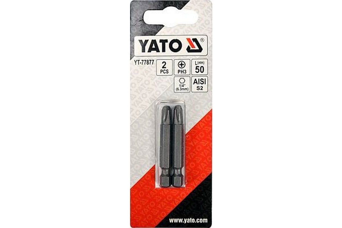 Бита PH3, 2 шт, 1/4", 50 мм YATO YT-77877 - выгодная цена, отзывы ...