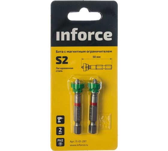 Бита с магнитным ограничителем (держателем) (2 шт; PH2; 50 мм) Inforce 11-01-297 - выгодная цена ...