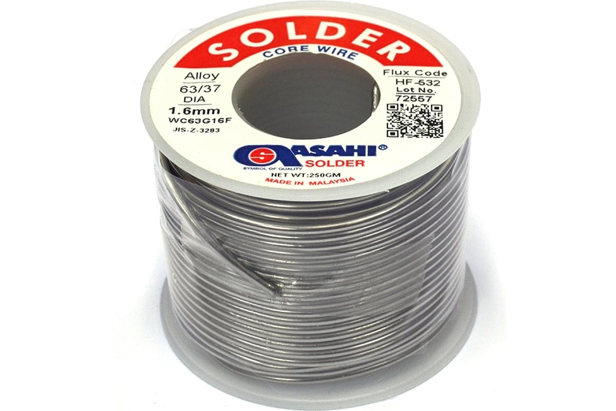 Припой (1.6 мм, 0.25 кг, Sn63/Pb37, HF532, флюс безотм. RMA) ASAHI 00 ...
