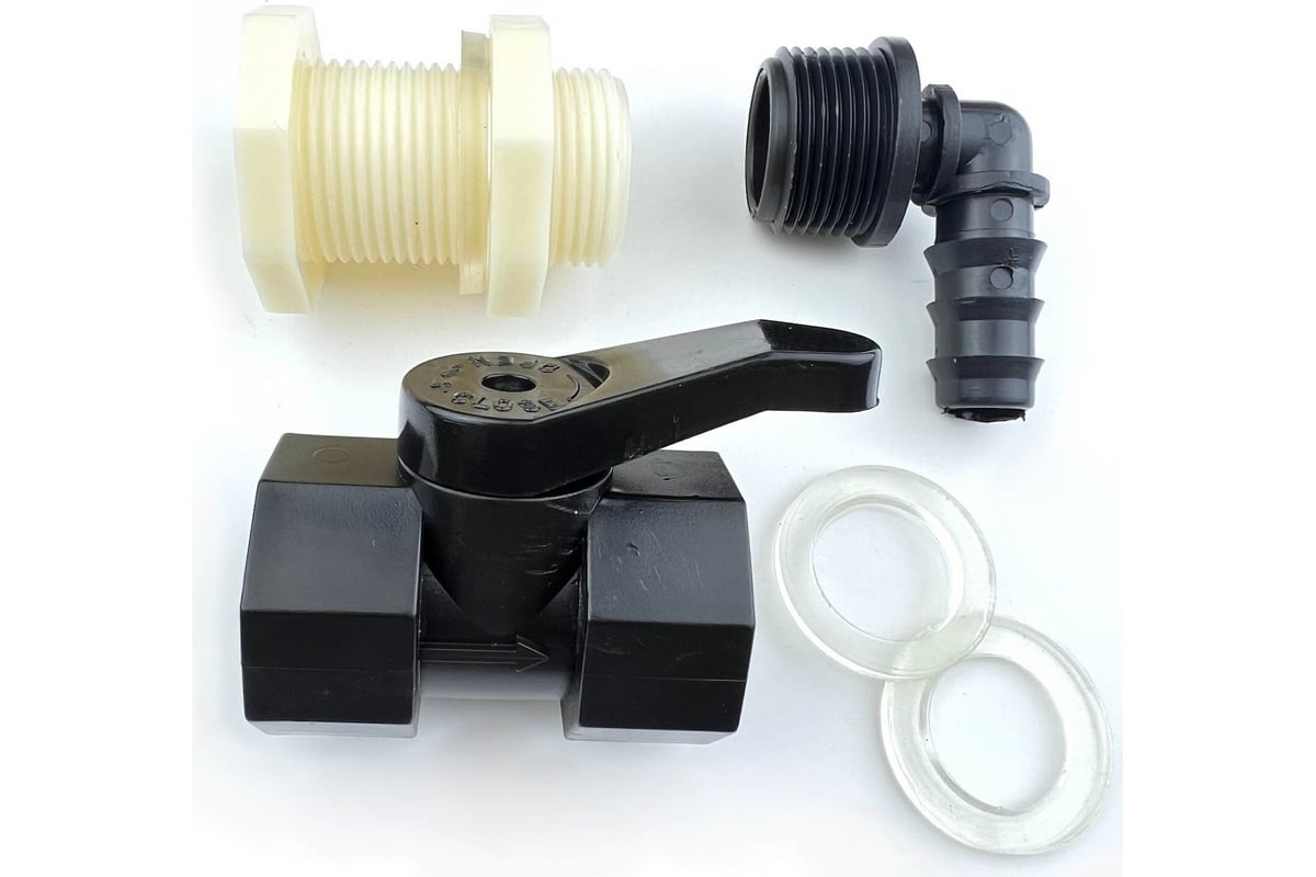 Набор для врезки в бочку, переходник НР 3/4", кран 3/4" ВР/ВР, угловой ...