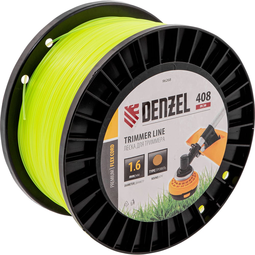 Леска FLEX CORD круглая 1.6 мм, 408 м, на DIN катушке для триммера ...