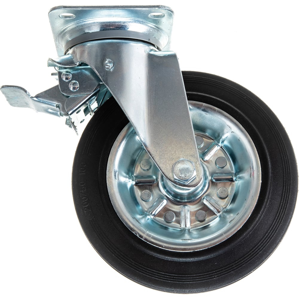 Опора колесная поворотная с тормозом (200 мм; 230 кг; черная полуэластичная резина) Longway SRCb ...