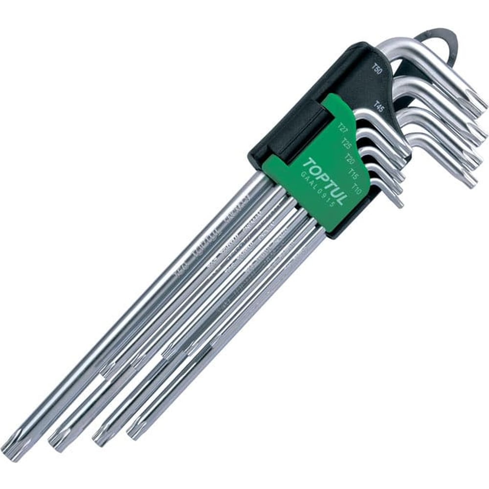 Набор экстра длинных ключей Torx с отверстием TOPTUL T10-Т50, 9 шт ...