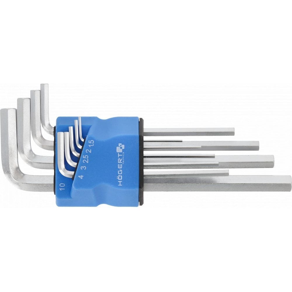 Набор шестигранных длинных Г-образных ключей HOEGERT TECHNIK 1.5-10 мм, S2, 9 шт. HT1W821 ...