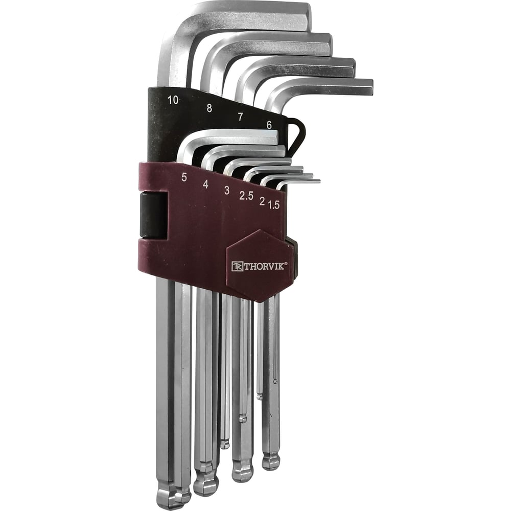 Набор торцевых шестигранных ключей с шаром Thorvik HKB10S H1.5-H10, 10 ...