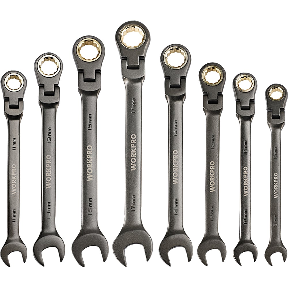 Набор комбинированных трещоточных ключей с шарниром WORKPRO 9-17 мм, 8 шт. WP202521 - выгодная ...