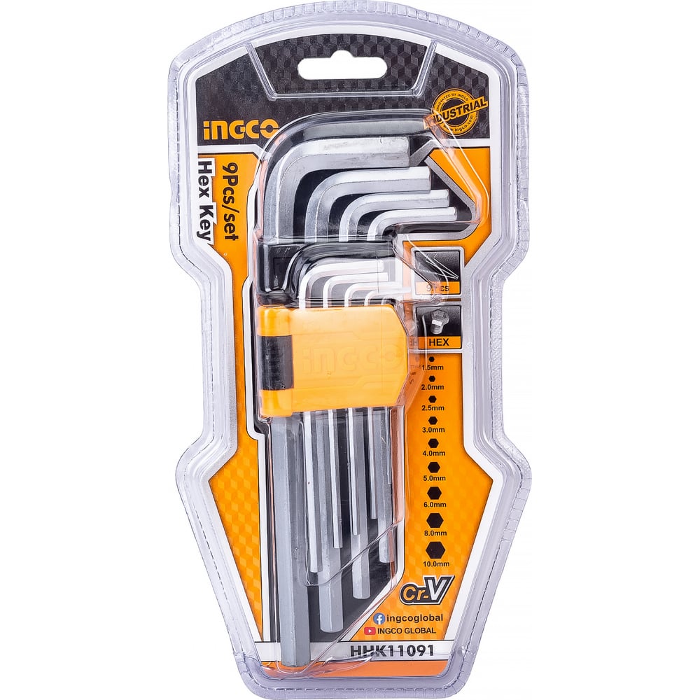 Набор шестигранников INGCO HEX Long 1,5-10мм. INDUSTRIAL HHK11091 ...