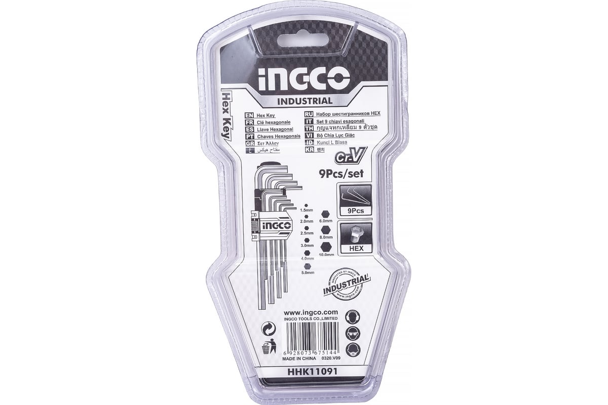 Набор шестигранников INGCO HEX Long 1,5-10мм. INDUSTRIAL HHK11091 ...