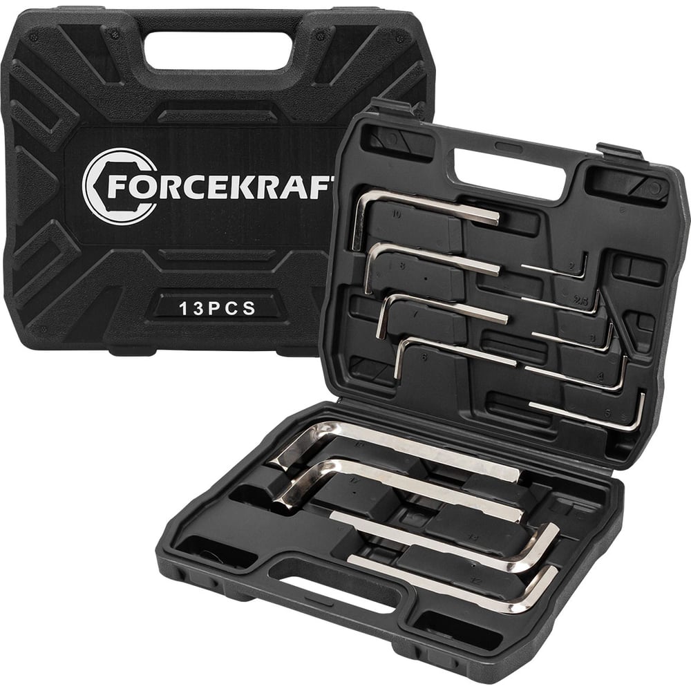 Ключи Forcekraft Г-образные 6-гранные, набор 13 предметов (2, 2.5, 3-8, 10, 12, 14, 17, 19 мм ...
