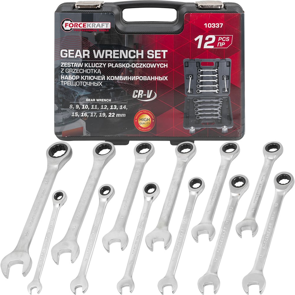 Набор ключей комбинированных трещоточных FORCEKRAFT 12 предметов FK-10337(64758) - выгодная цена ...