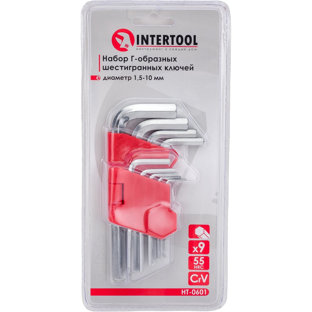 Набор Г-образных шестигранных ключей INTERTOOL 9 шт., 1.5-10 мм, Cr-V HT-0601 - выгодная цена ...