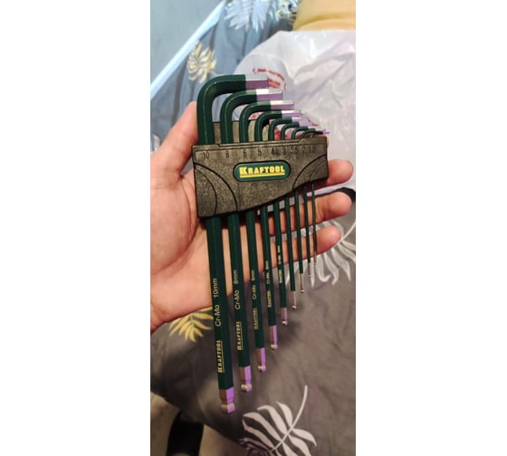 Набор длинных имбусовых ключей KRAFTOOL Industrie шарик, Cr-Mo сталь, 9 ...