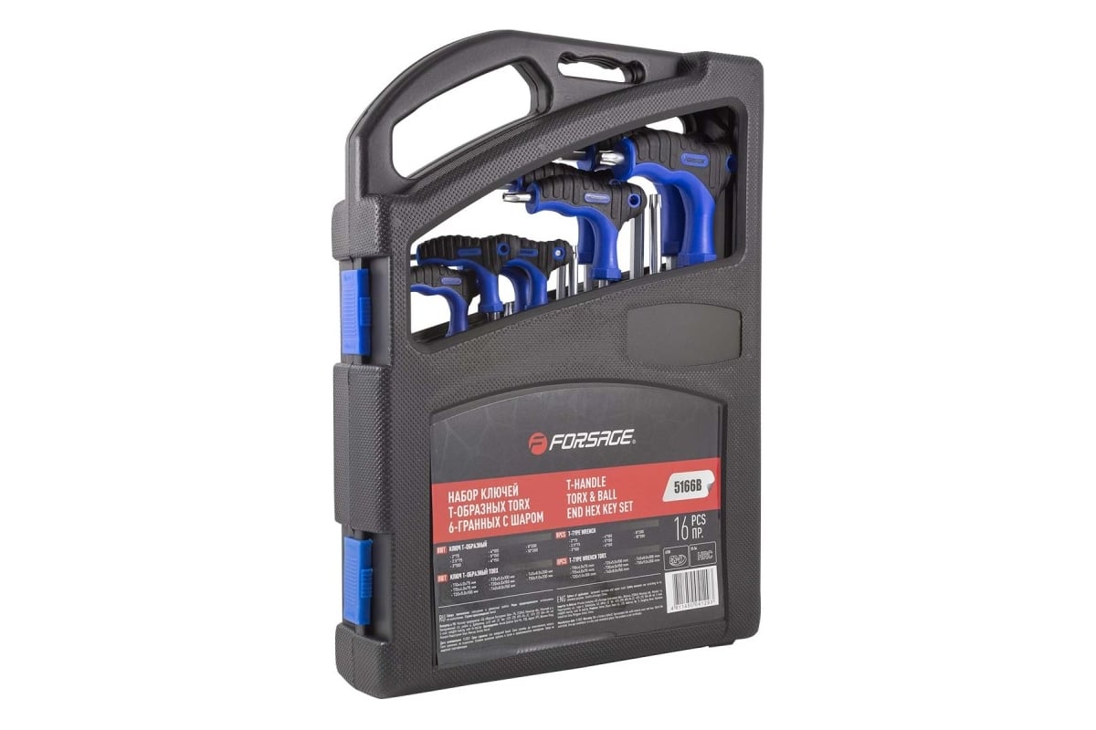 Набор ключей Forsage Т-образных TORX/6-гранных с шаром, 16 предметов, Н ...