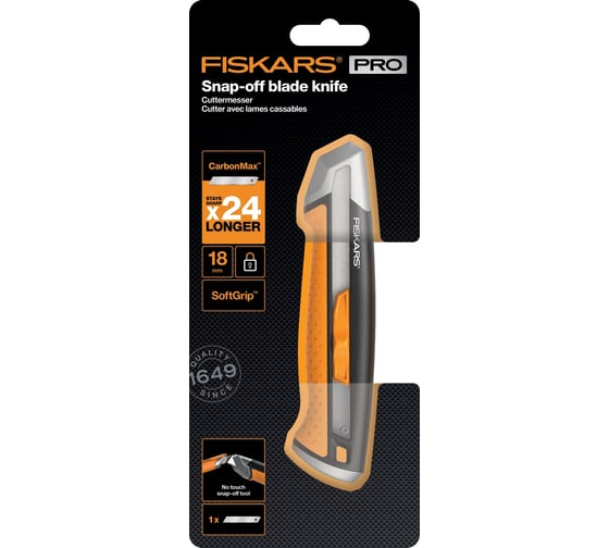 Строительный нож с выдвижным сменным лезвием Fiskars 18мм CarbonMax ...