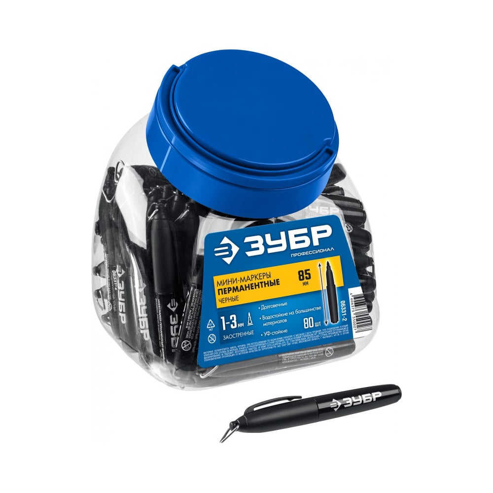Перманентный мини-маркер ЗУБР Профессионал МП-8 1-3 мм, черный, 80 шт ...
