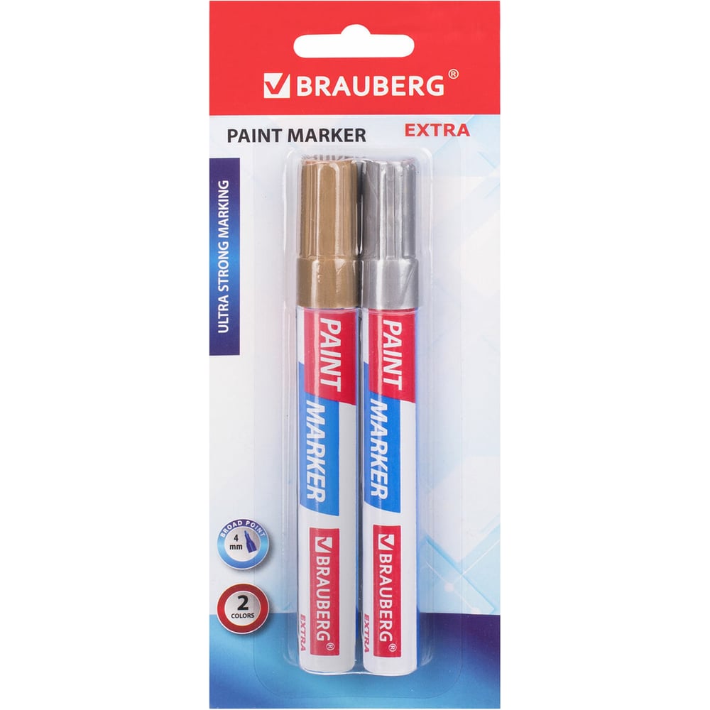Лаковый маркер-краска BRAUBERG EXTRA paint marker 4 мм, НАБОР 2 цвета ...