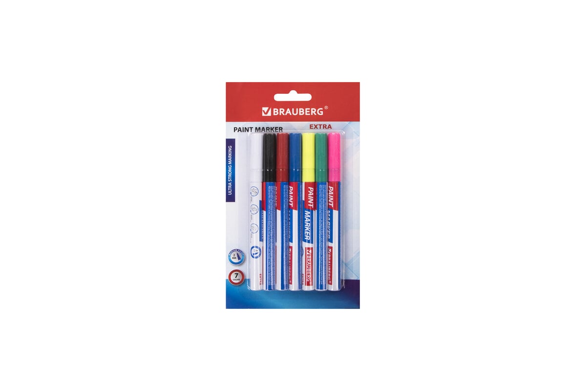 Маркер-краска лаковый BRAUBERG EXTRA paint marker 2 мм, набор 7 цветов ...