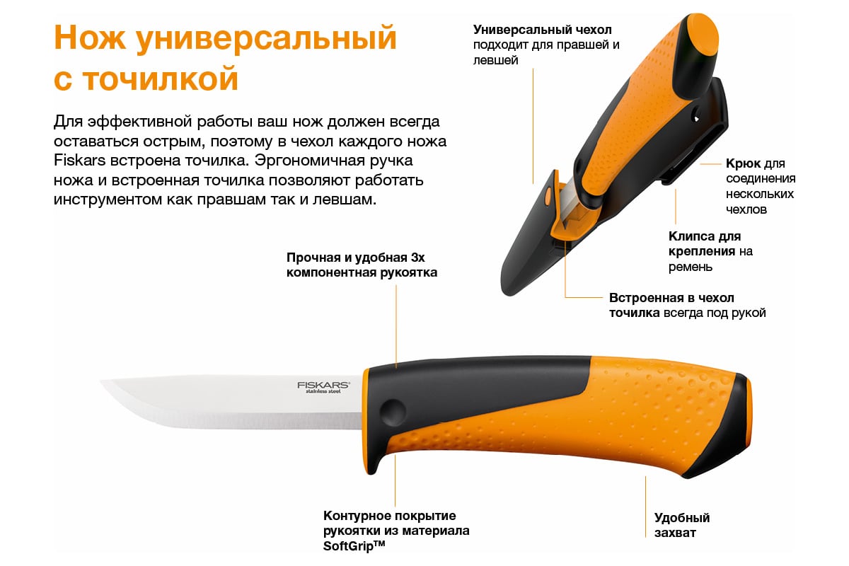 Универсальный нож с точилкой Fiskars 1023618 - выгодная цена, отзывы ...