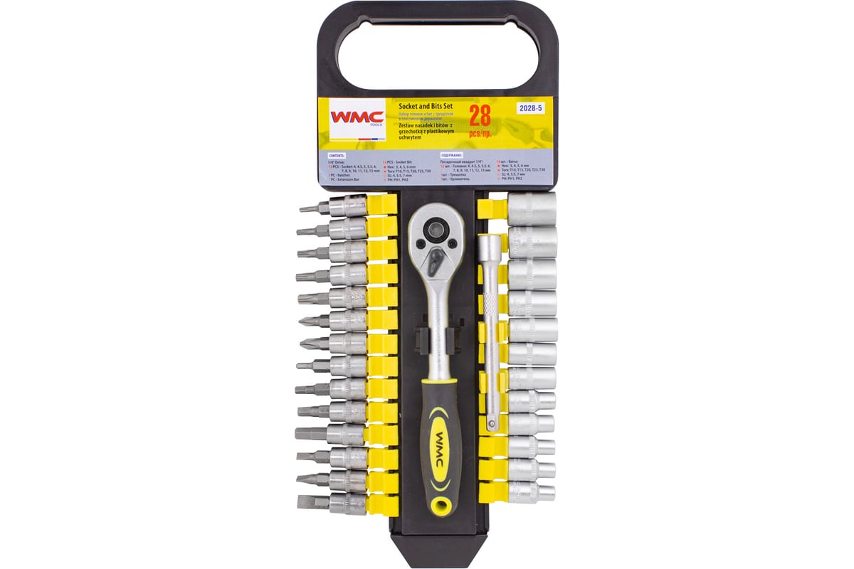 Набор торцевых головок и бит с трещоткой WMC TOOLS 1/4" 28 предметов ...