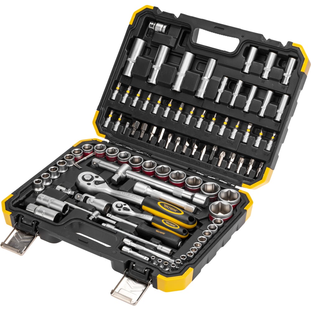 Набор инструментов KRANZ 1/2", 1/4", CRV, пластиковый кейс, 94 предмета KR-66-6694 - выгодная ...