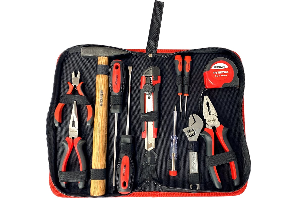 Слесарно-монтажный набор ручного инструмента DERZHI 12 предметов, пенал ...