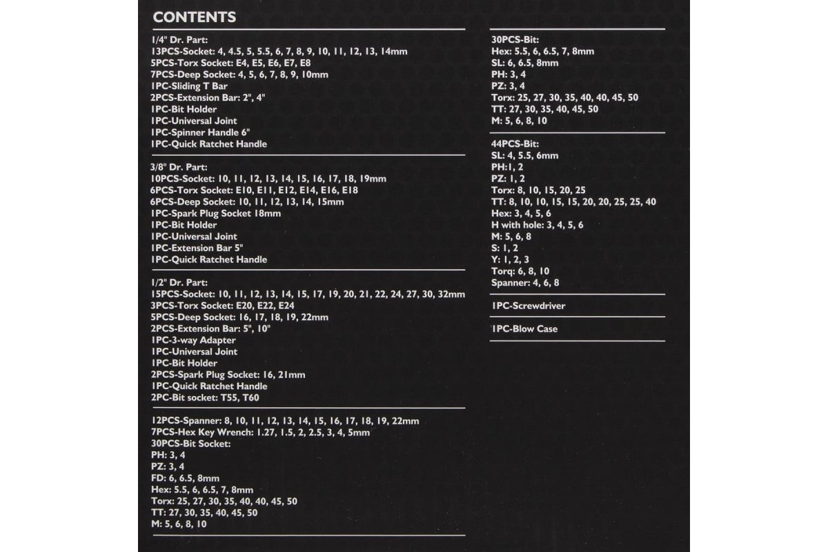 Набор инструментов JCB 216 предметов, 1/4", 3/8", 1/2" (6 гр.) JCB ...