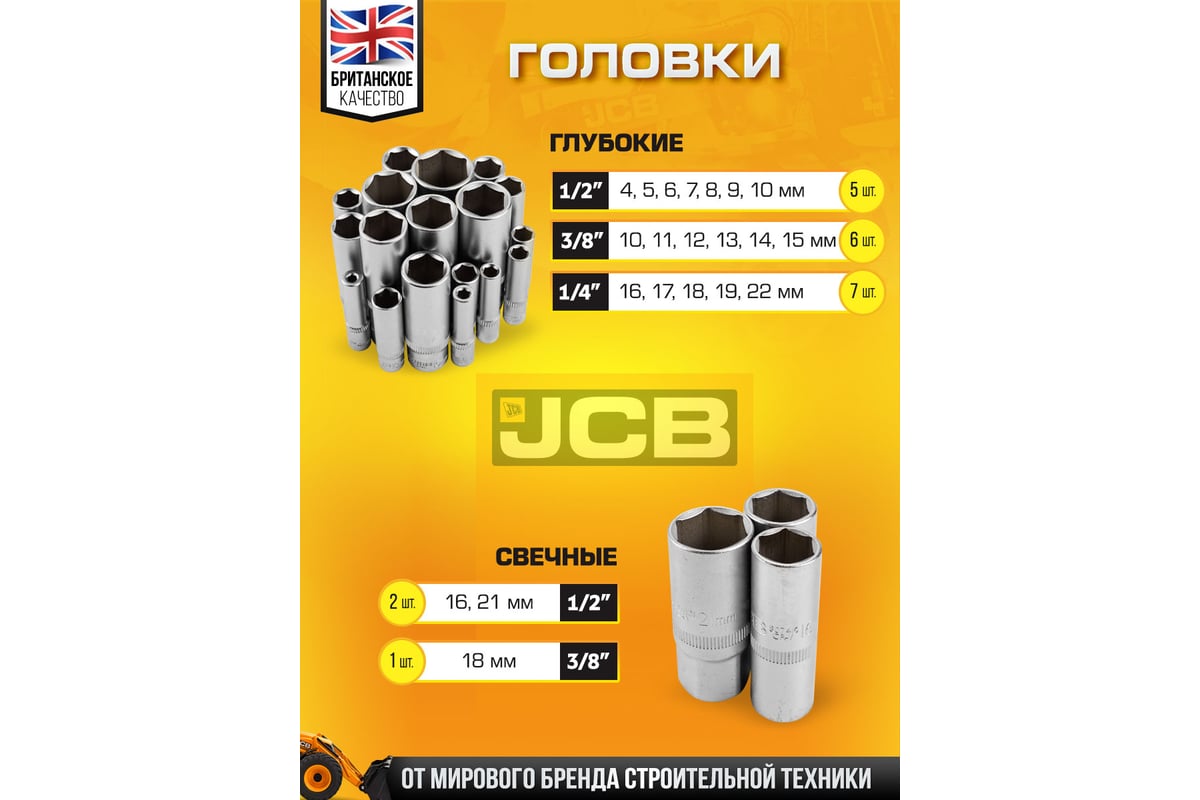 Набор инструментов JCB 216 предметов, 1/4", 3/8", 1/2" (6 гр.) JCB ...