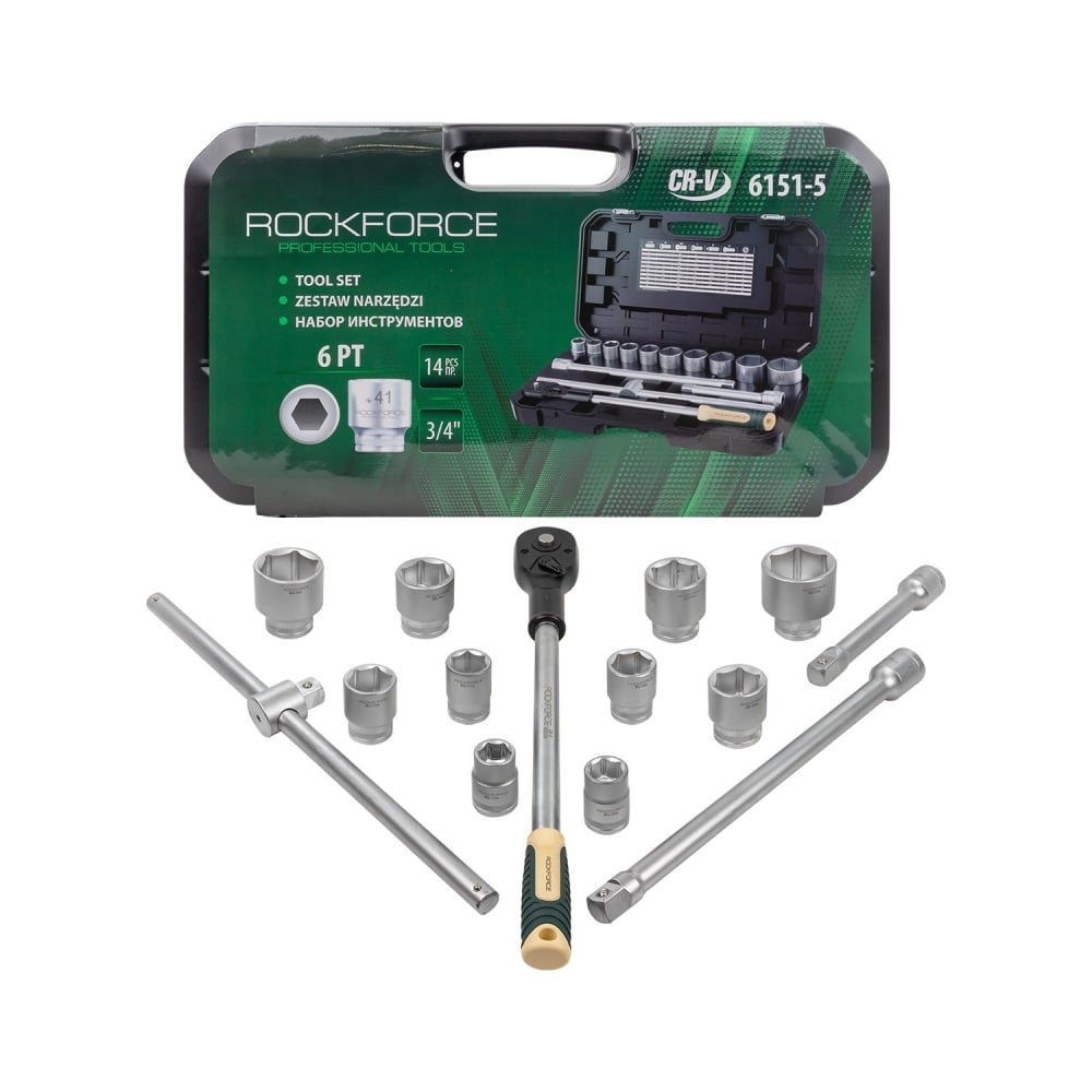 Набор инструментов Rockforce 14 предметов 3/4"(6граней)(22,24,27,30,32,36,38,41,46,50мм) RF-6151 ...