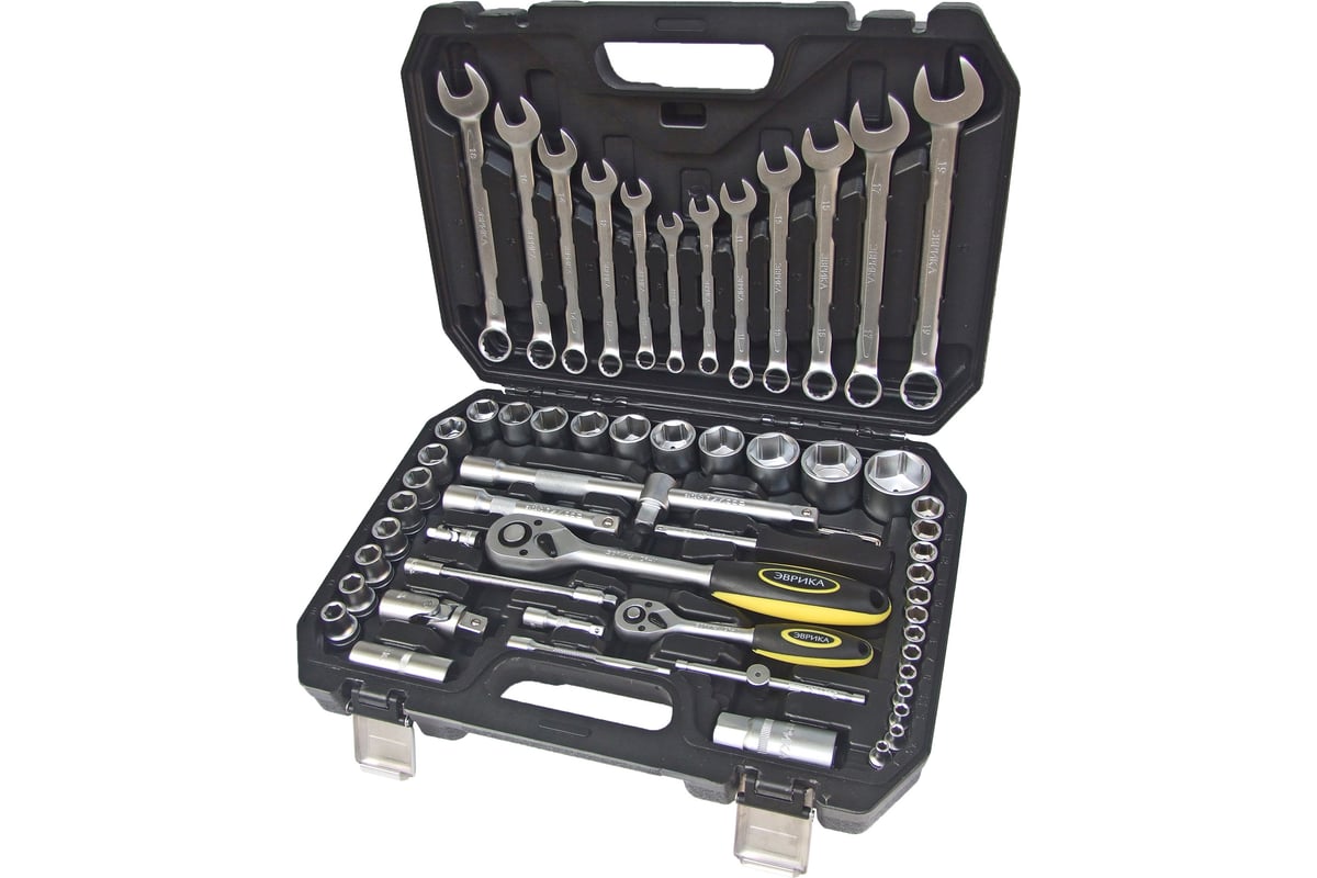 Набор инструмента ЭВРИКА 1*4"&1*2", DR, 6-гранный, 61 предмет ER-80061 ...