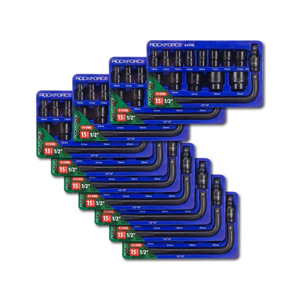 Набор головок ударных 15пр. Rockforce (10 комплектов) 1/2" (6-гр.) (10,12, 13, 14, 15, 17, 19 ...