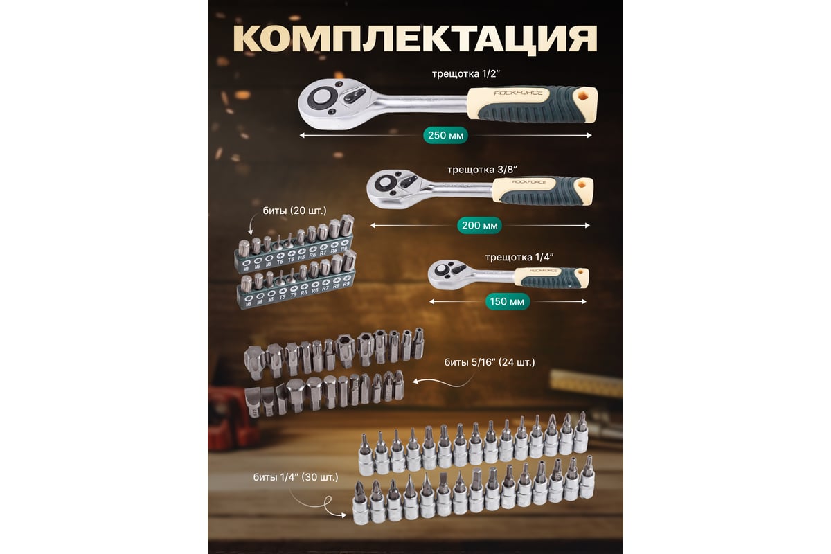 Набор инструментов Rockforce 1/4", 3/8", 1/2" 6-гранный 4-32мм 172 предмета RF-41723-5(46734 ...