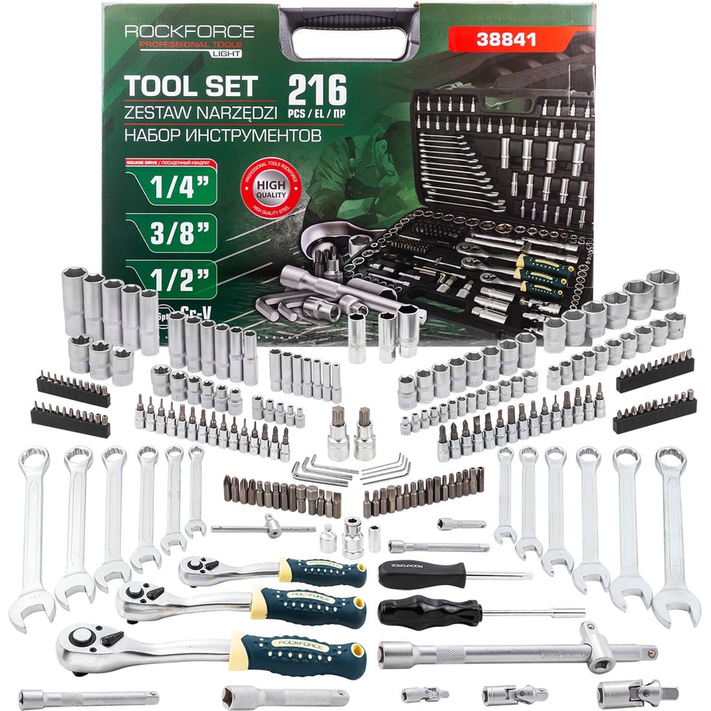 Набор инструментов Rockforce 216 предметов 1/4, 3/8, 1/2 (6гр.) RF LIGHT-38841(61110) - выгодная ...