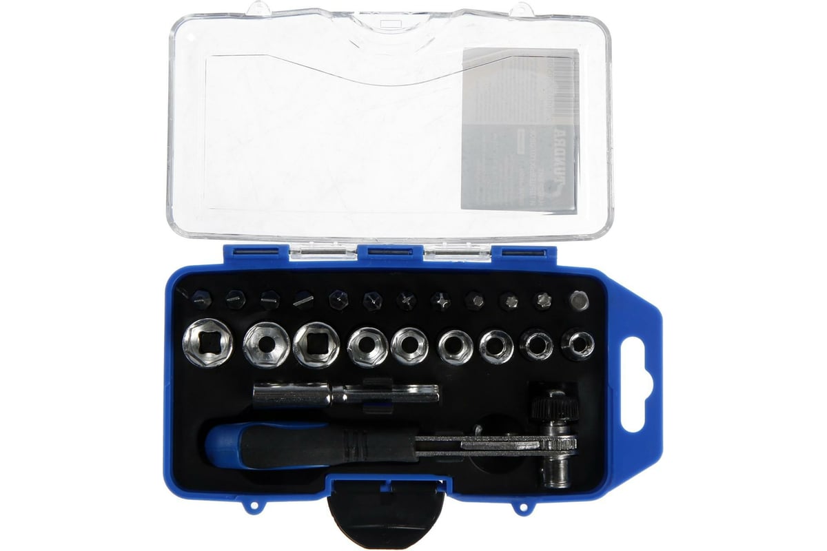 Набор бит и торцевых головок TUNDRA вороток с трещоткой, в пластиковом ...