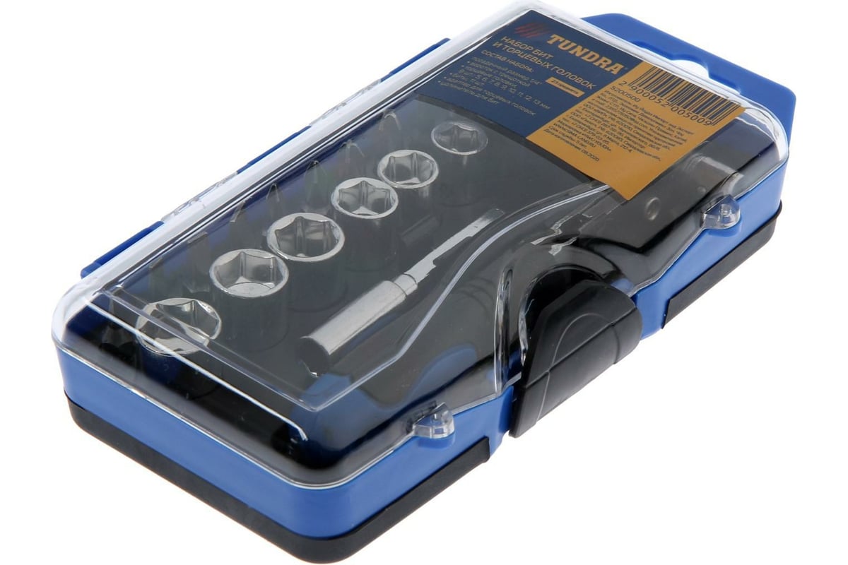 Набор бит и торцевых головок TUNDRA вороток с трещоткой, в пластиковом ...
